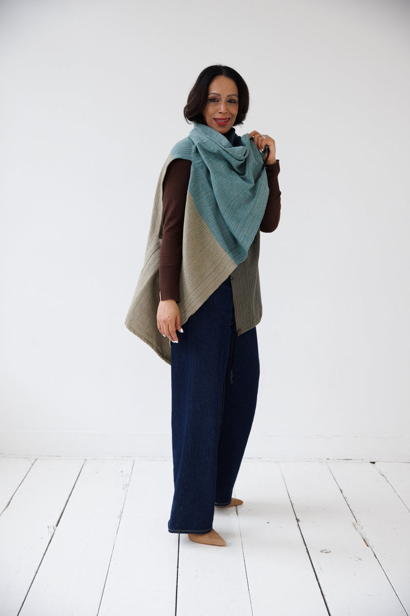Teal and Olive coloured cotton Cape| JULAHAS teal cape Equal