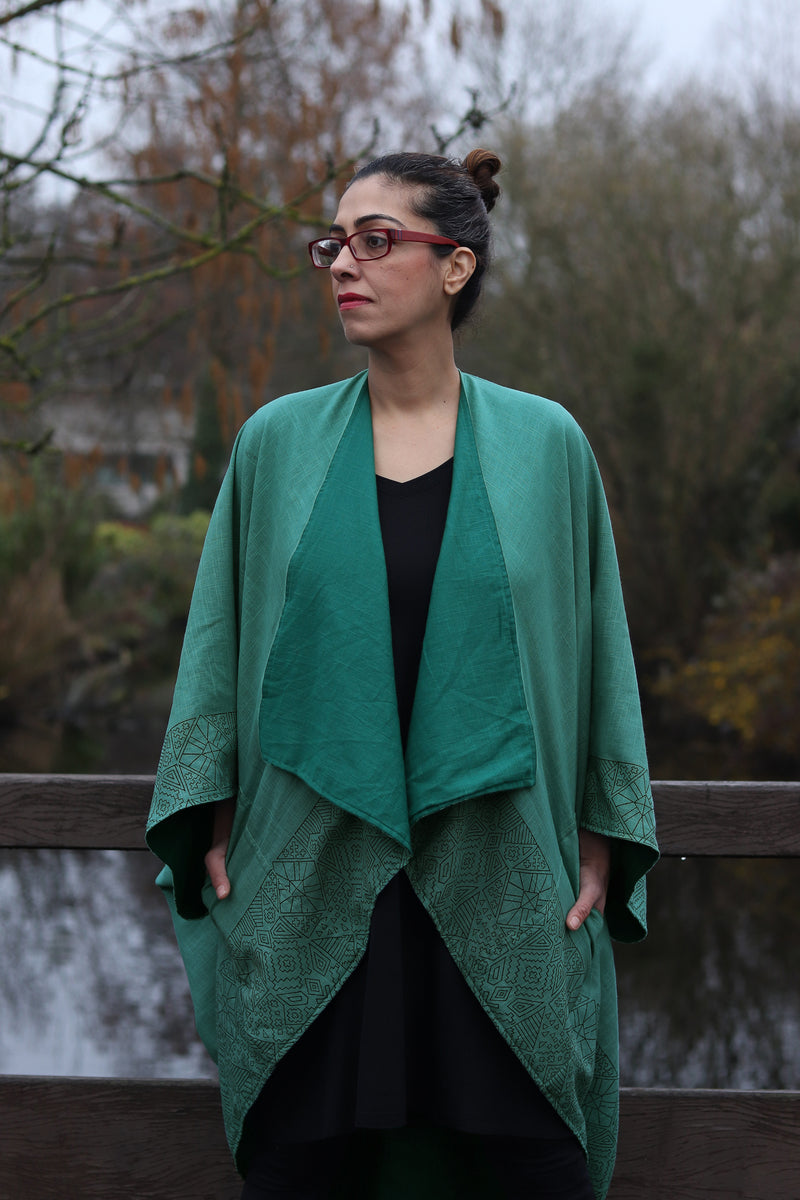 Women's Ocean Green and Pacific Green Reversible Blockprint Cotton ...