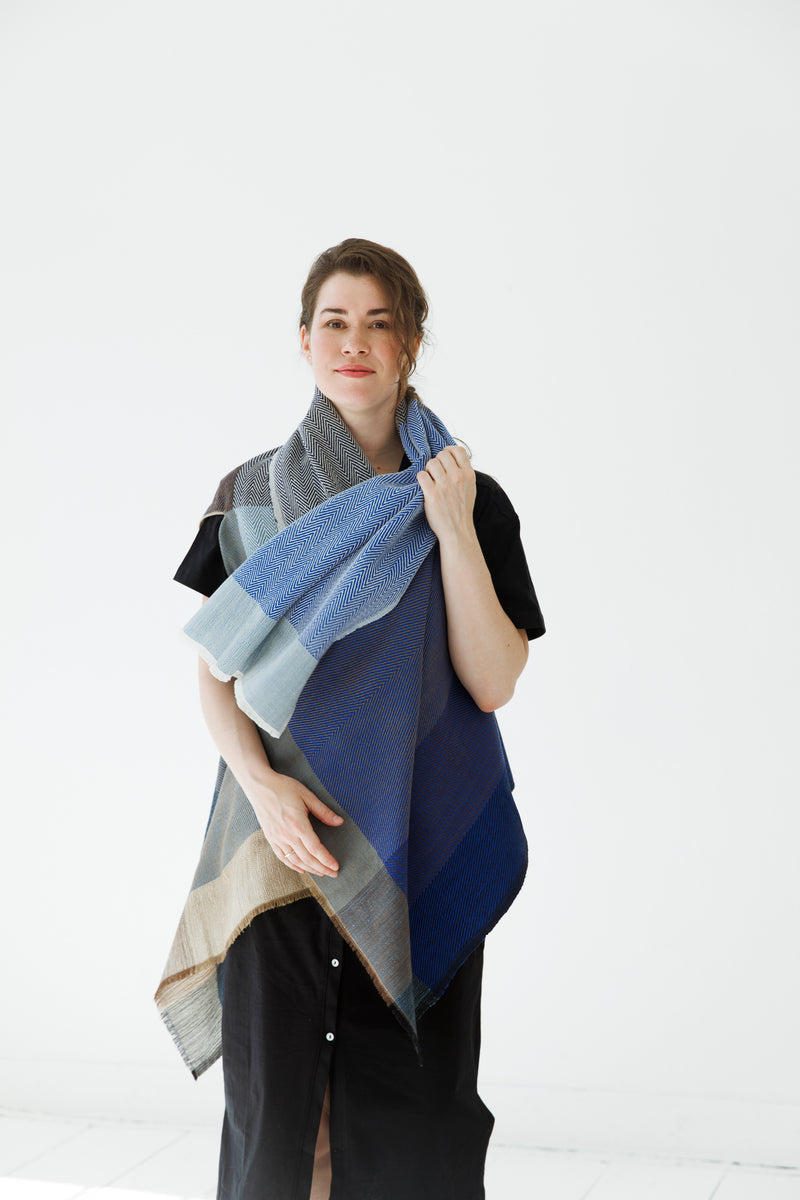 PETITE Sized blue wool cape for women Daria Cape Danube – JULAHAS